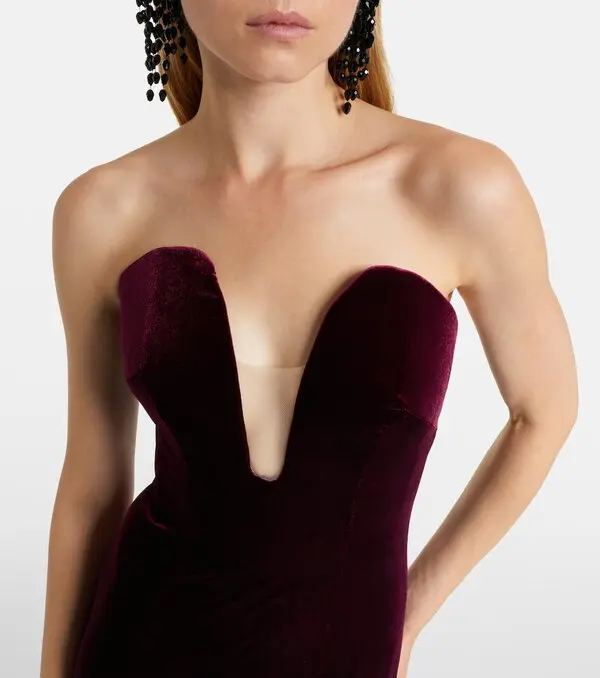 Monique Lhuillier Strapless Velvet Gown