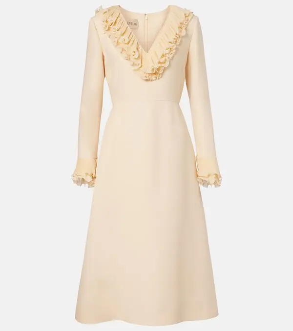 Valentino Garavani Crepe Couture Ruffled Midi Dress - Beige