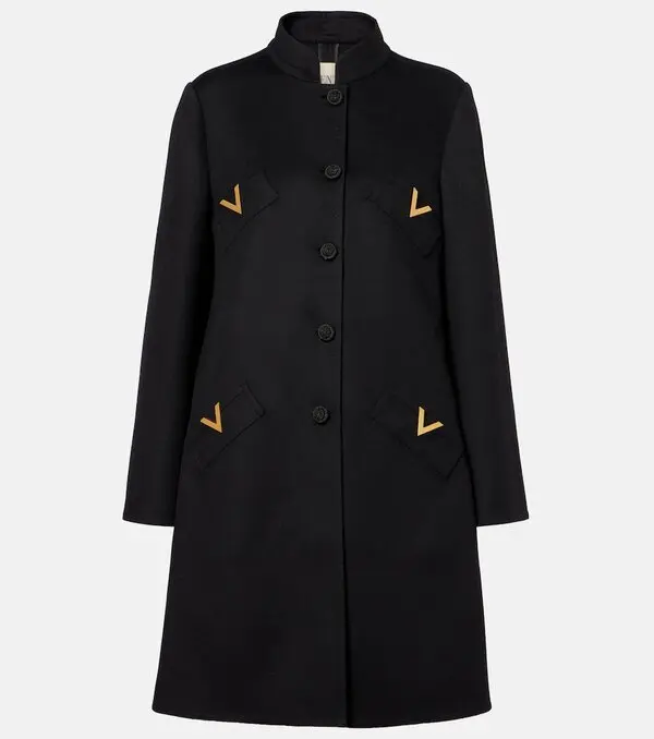 Valentino Garavani Vgold Wool And Cashmere Blend Coat - Black