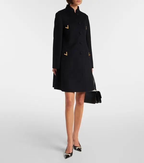 Valentino Garavani Vgold Wool And Cashmere Blend Coat - Black