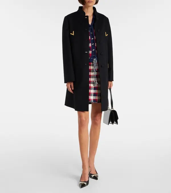 Valentino Garavani Vgold Wool And Cashmere Blend Coat - Black