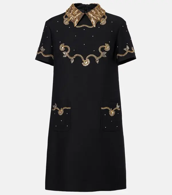 Valentino Garavani Crepe Couture Embellished Mini Dress - Black
