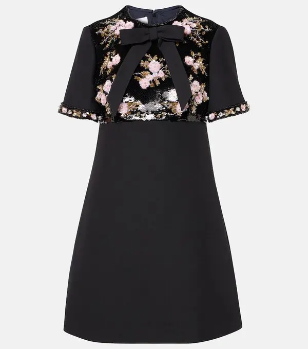Valentino Garavani Crepe Couture Embellished Mini Dress - Black