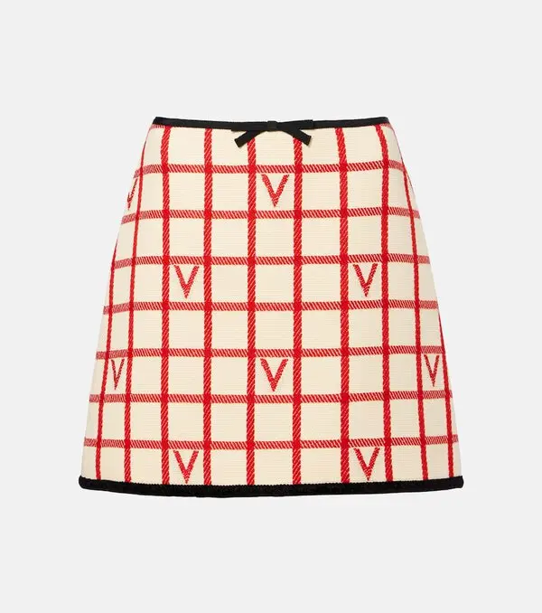 Valentino Garavani Vlogo Checked Miniskirt - Beige