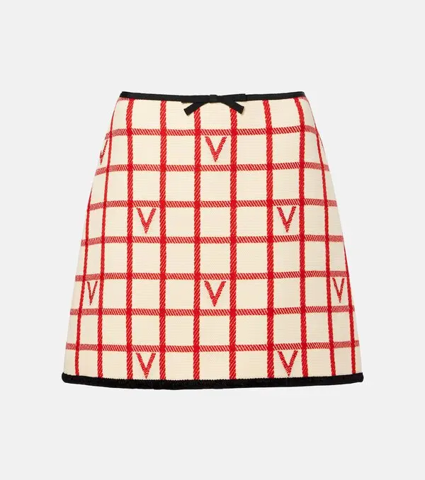 Valentino Garavani Vlogo Checked Miniskirt - Beige