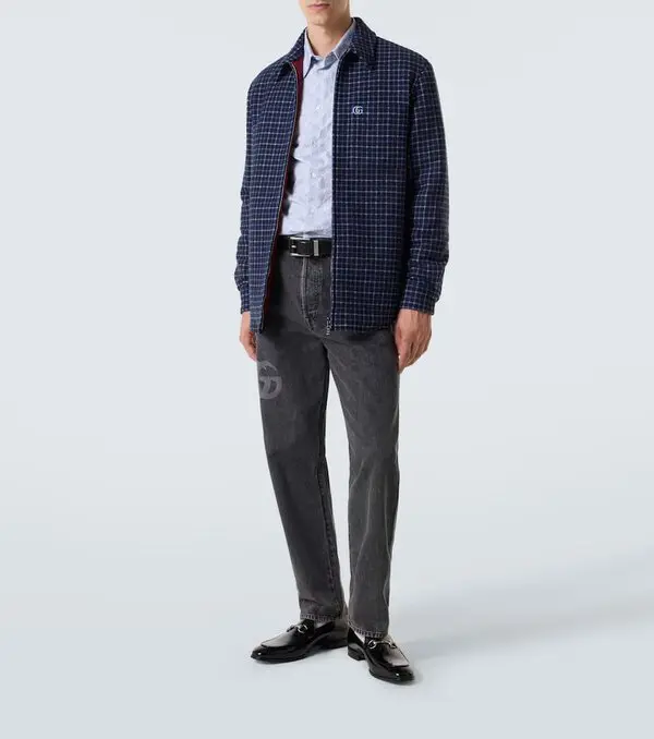 Gucci Double G Plaid Wool-blend Overshirt