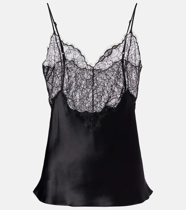 NILI LOTAN Mabelle Lace-trimmed Silk Camisole - Black