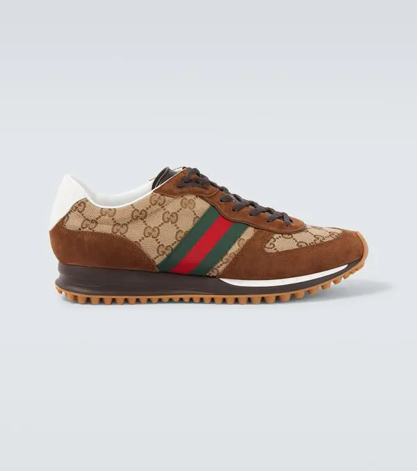 Gucci Re-motion Gg Canvas Suede-trimmed Sneakers - Brown