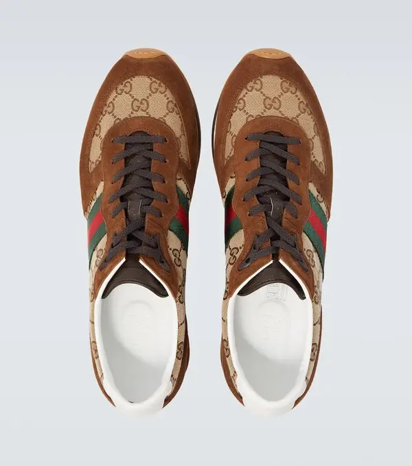 Gucci Re-motion Gg Canvas Suede-trimmed Sneakers - Brown