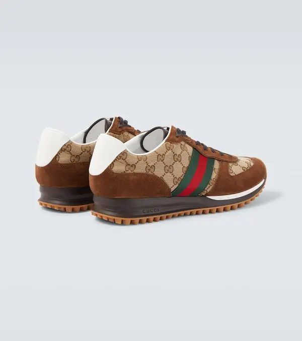 Gucci Re-motion Gg Canvas Suede-trimmed Sneakers - Brown