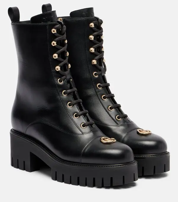Gucci Double G Leather Combat Boots