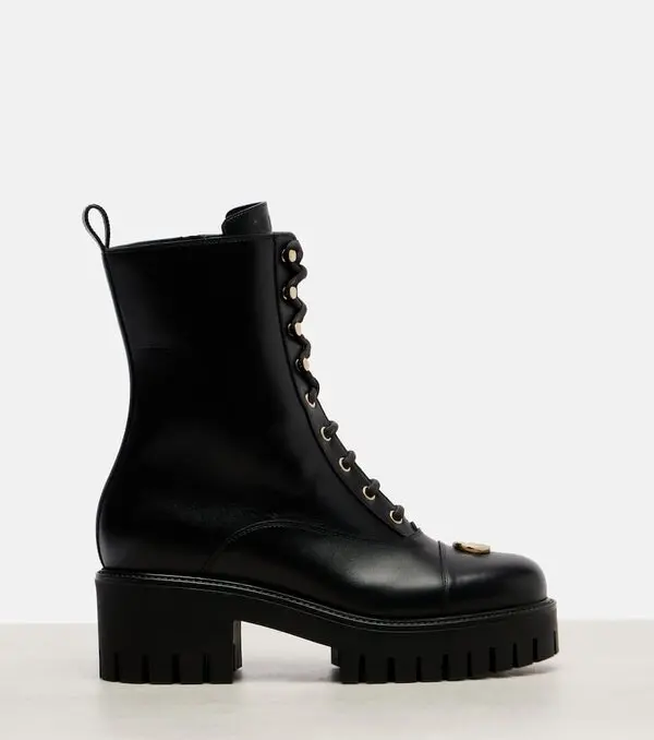 Gucci Double G Leather Combat Boots