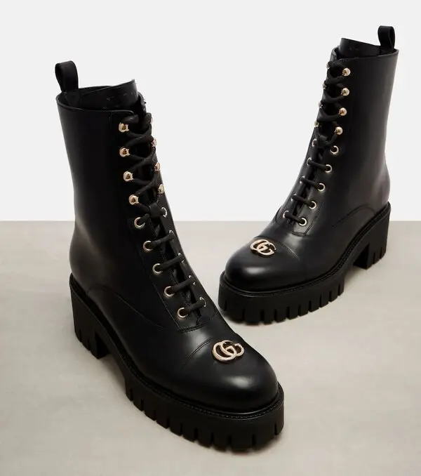 Gucci Double G Leather Combat Boots
