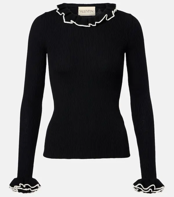 Valentino Garavani Virgin Wool Ruffled Sweater - Black