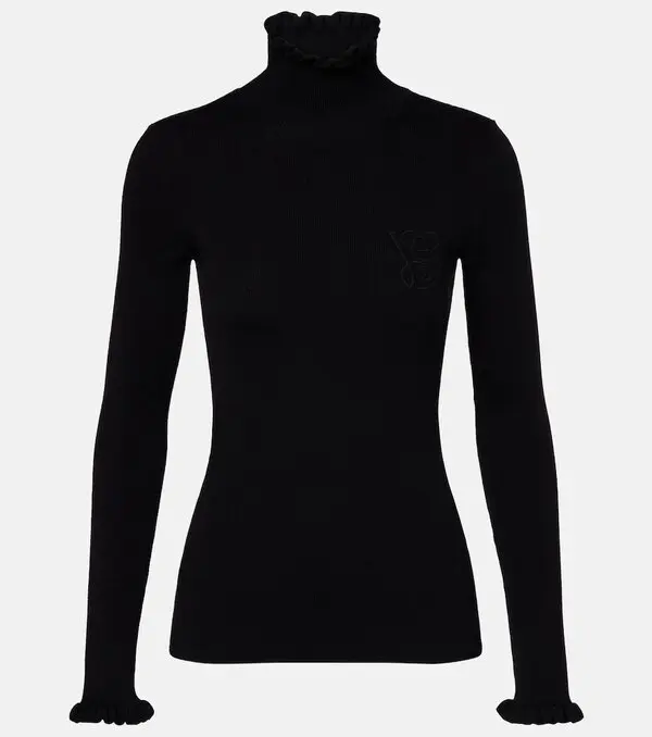 Valentino Garavani Ruffled Virgin Wool Sweater - Black