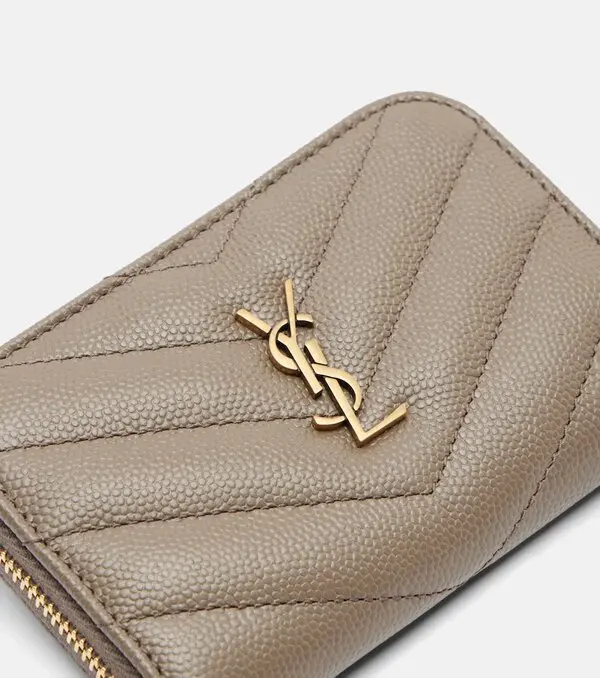 Saint Laurent Cassandre Quilted Leather Card Case - Grey