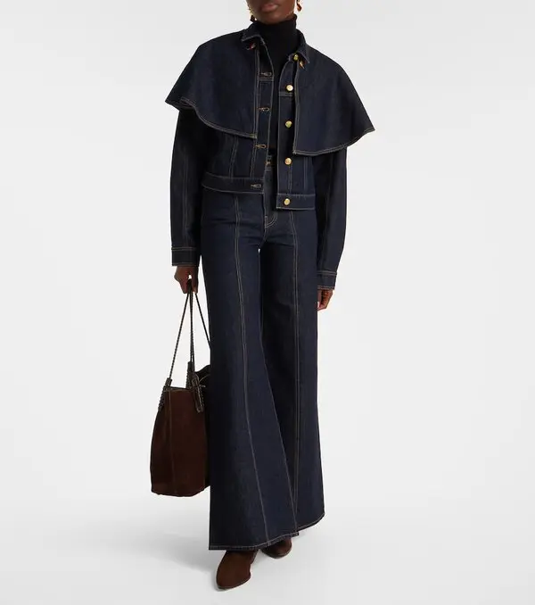Ulla Johnson Agata Caped Denim Jacket - Blue