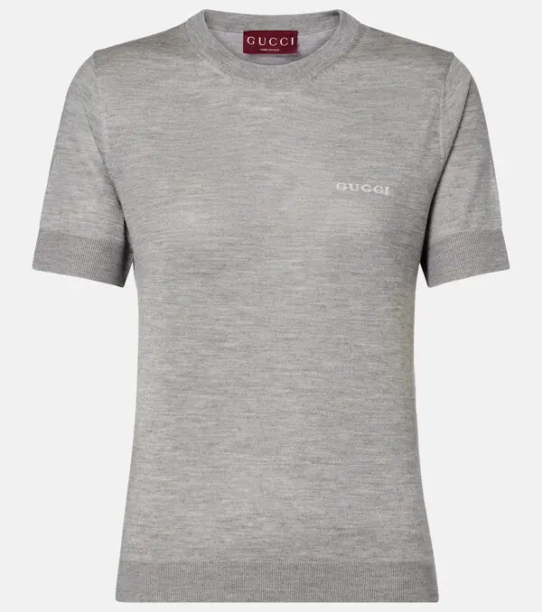 Gucci Logo Knitted Cashmere And Silk T-shirt