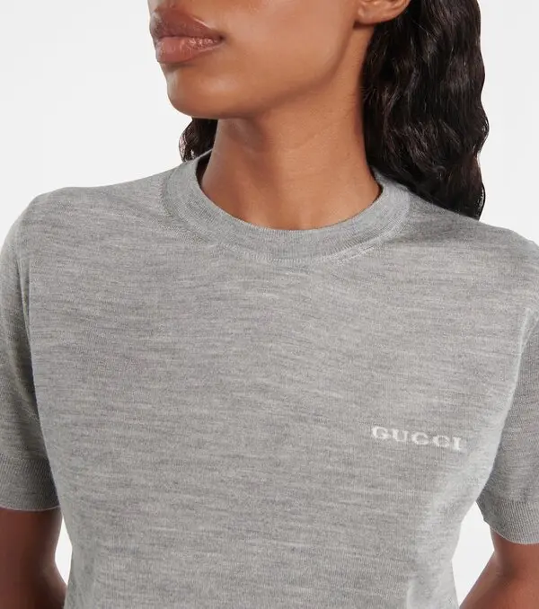 Gucci Logo Knitted Cashmere And Silk T-shirt