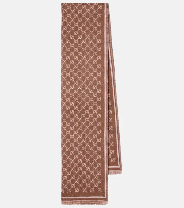 Gucci Gg Wool-blend Jacquard Scarf - Brown