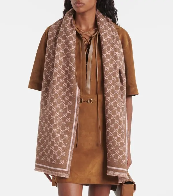 GUCCI レオパードストール 赤茶 Gucci Gg Wool-Blend Jacquard Scarf - Brown | Editorialist