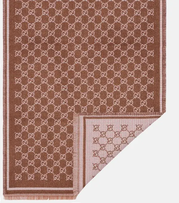 Gucci Gg Wool-blend Jacquard Scarf - Brown