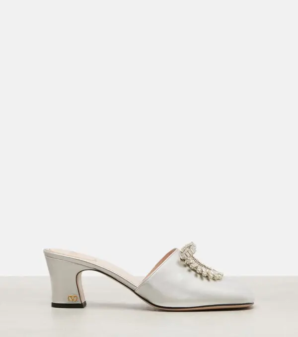 Valentino Garavani Adamantine 60 Metallic Leather Mules - Silver