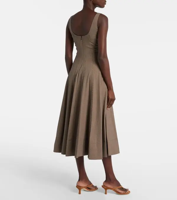 Staud Wells Houndstooth Midi Dress - Beige