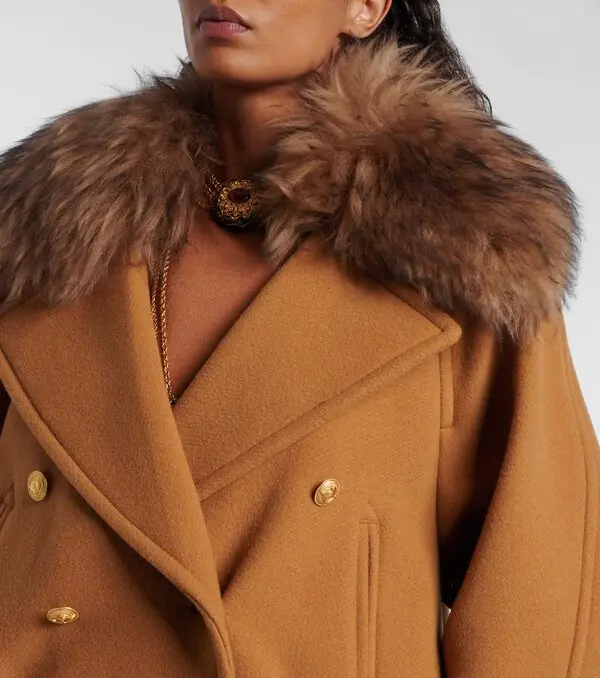 Chloé Cropped Shearling-trimmed Wool-blend Coat - Brown