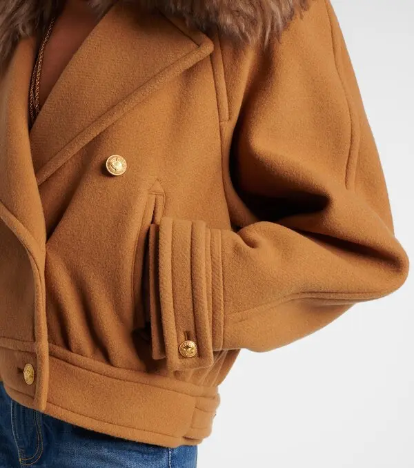 Chloé Cropped Shearling-trimmed Wool-blend Coat - Brown