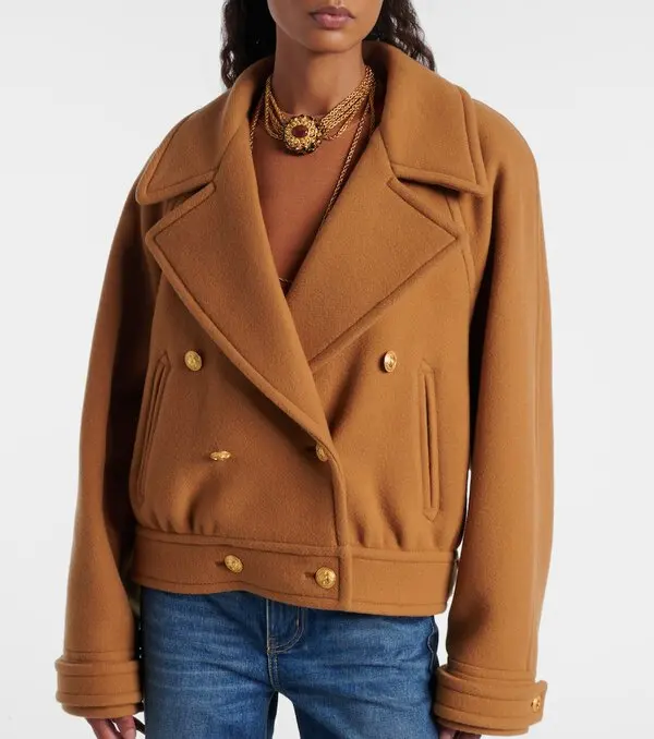 Chloé Cropped Shearling-trimmed Wool-blend Coat - Brown