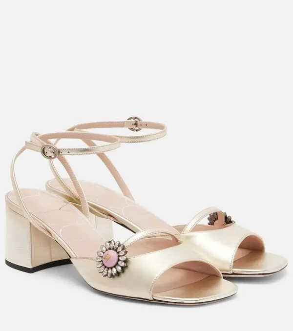 Valentino Garavani Daisy Jewel 55 Metallic Leather Sandals - Gold