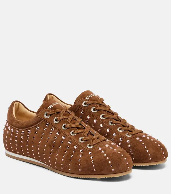Mach & Mach Ballet Runner Embellished Suede Sneakers - Brown