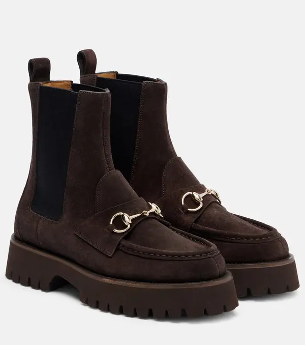 Gucci Sylke Suede Chelsea Boots With Horsebit Detail - Brown