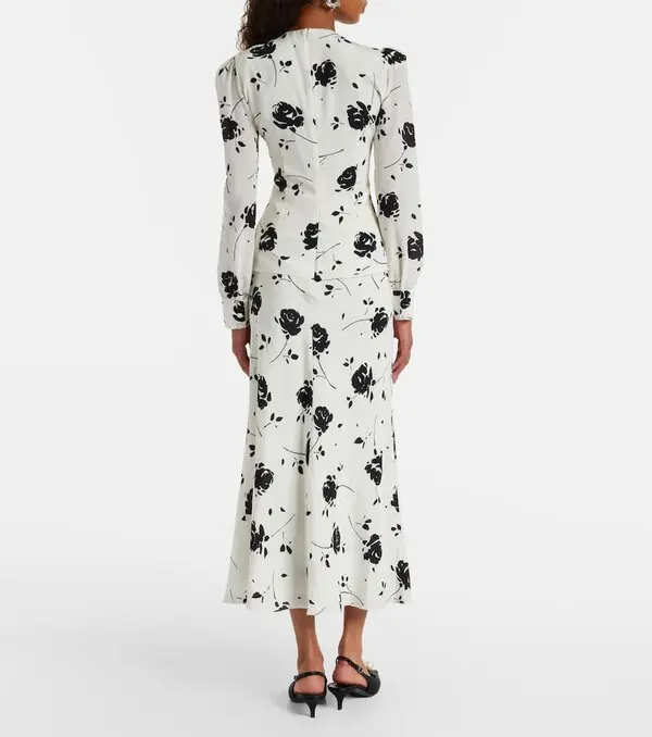 Alessandra Rich Floral Silk Midi Dress