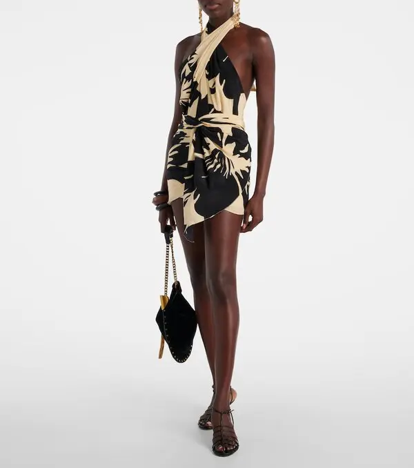 Johanna Ortiz Halterneck Floral Silk Minidress
