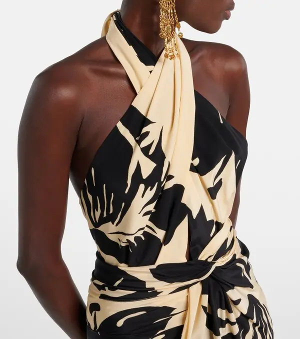 Johanna Ortiz Halterneck Floral Silk Minidress
