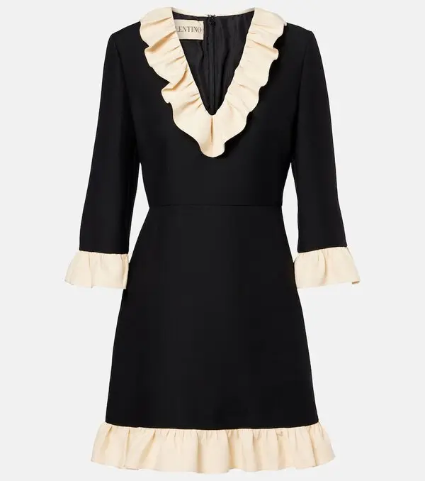 Valentino Garavani Crepe Couture Ruffled Wool And Silk Blend Mini Dress - Black