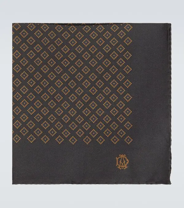 Dunhill Printed Silk Pocket Square - Black