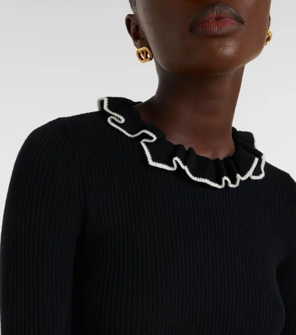 Valentino Garavani Ruffled Virgin Wool Sweater - Black