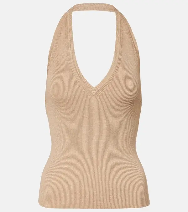NILI LOTAN Ivey Halterneck Silk Top - Beige