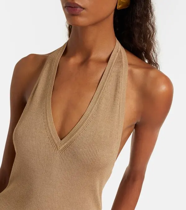 NILI LOTAN Ivey Halterneck Silk Top - Beige