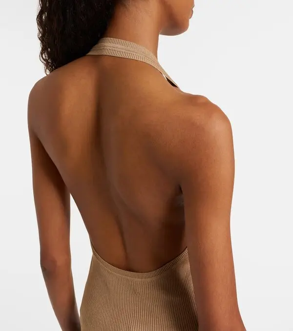 NILI LOTAN Ivey Halterneck Silk Top - Beige