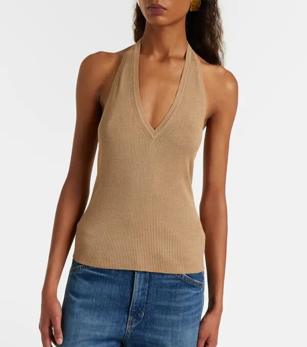 NILI LOTAN Ivey Halterneck Silk Top - Beige