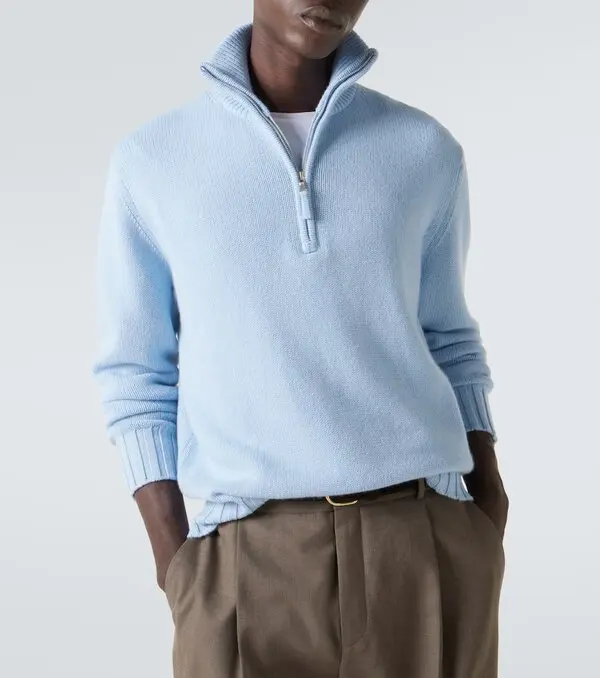 ALLUDE Cashmere Half-zip Sweater - Blue