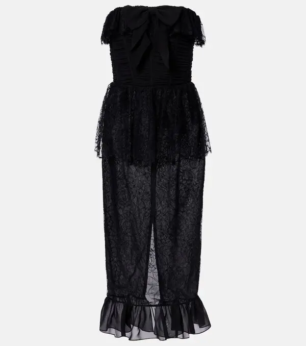 Alessandra Rich Lace And Silk Georgette Bustier Dress - Black