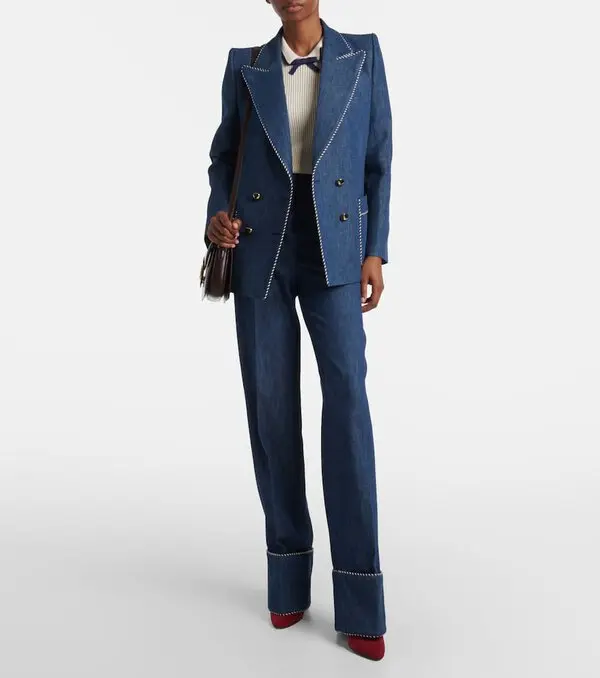 Valentino Garavani Double-breasted Chambray Blazer