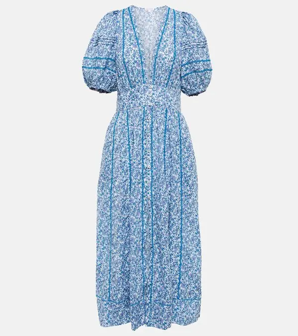 Poupette St Barth Reine Floral Midi Dress - Blue
