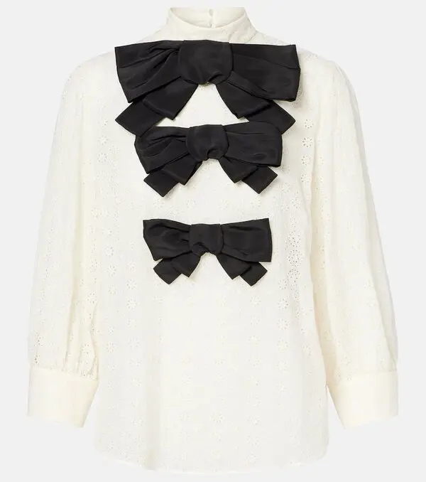 Valentino Garavani Mossi Bow-detail Cotton Top