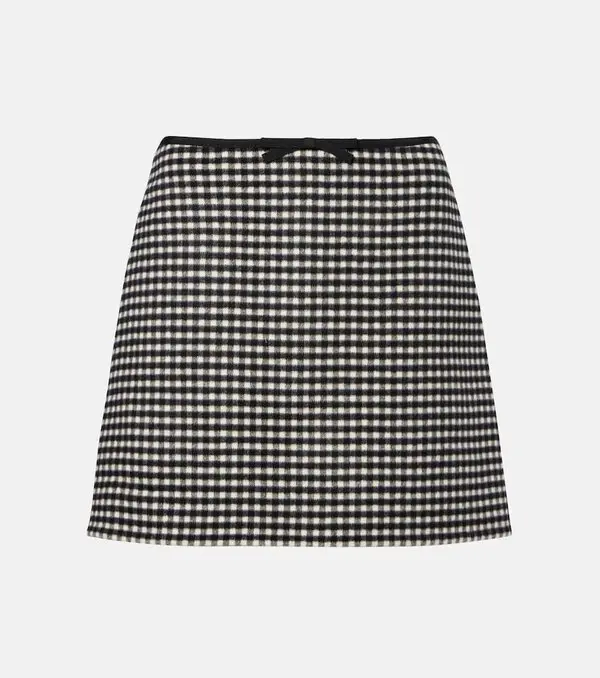 Valentino Garavani Gingham Wool And Cashmere Miniskirt - Black